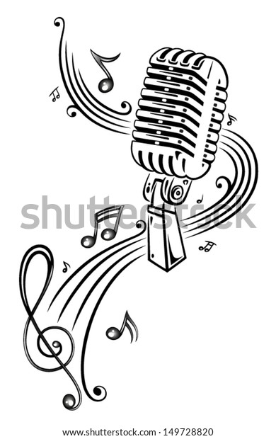 Microphone Music Notes Retro Style Love Stock Vector (Royalty Free ...