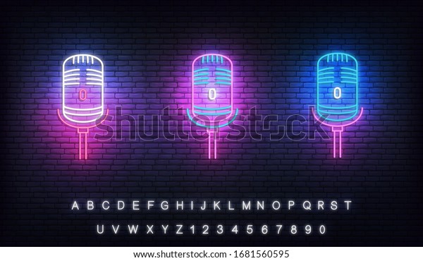 Microphone Neon Set Glowing Neon Microphones Stock Vector (Royalty Free ...
