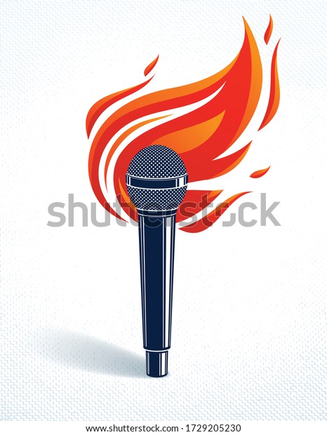 Microphone On Fire Hot Mic Flames Stock Vector (Royalty Free ...