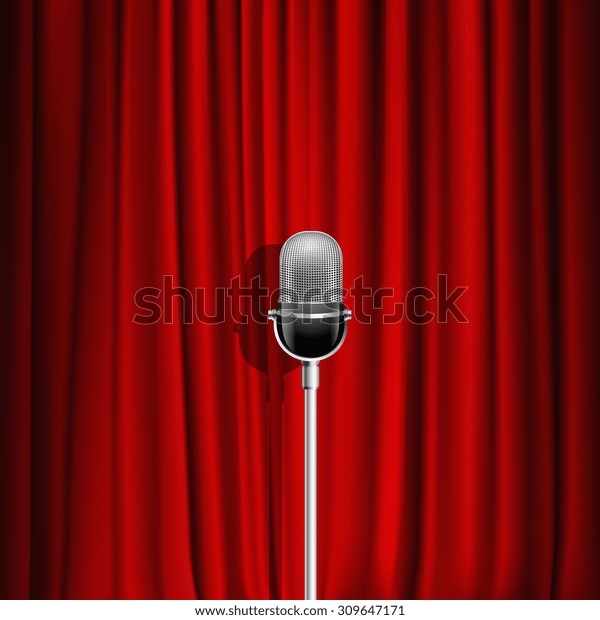 Microphone Red Curtain Realistic Background Stage Stock Vector (Royalty ...