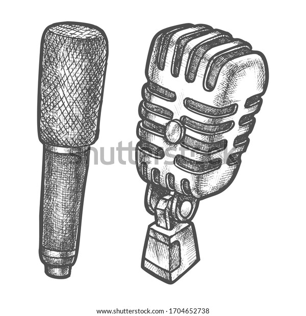 Microphone Sketch Vector Pencil Hatching Design Stock Vector (Royalty ...
