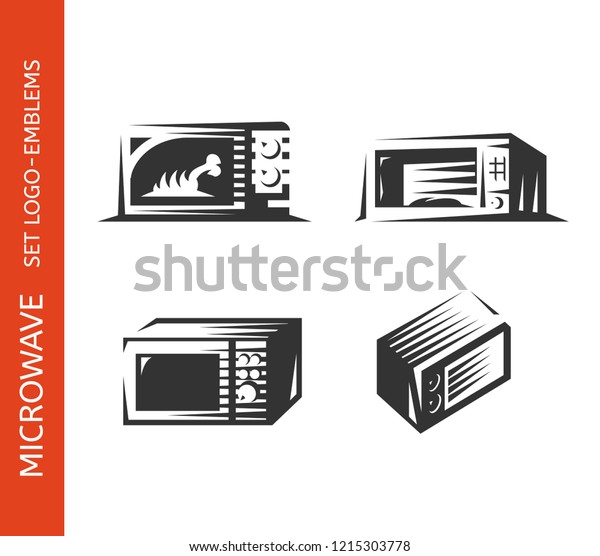 Microwave Logo Set Emblem Design On Stock Vector (Royalty Free ...