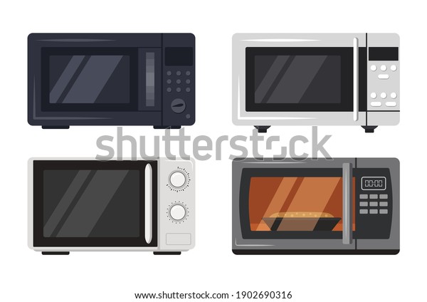 Microwave Oven Icons Set Front View Stock Vector (Royalty Free) 1902690316