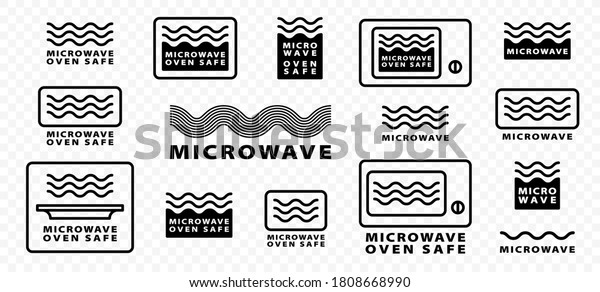 Microwaves flat linear icons set. Symbol for the safety of using ...