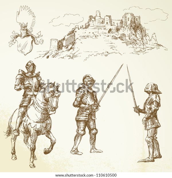 Middle Age Knights Hand Drawn Set Stock Vector (Royalty Free) 110610500