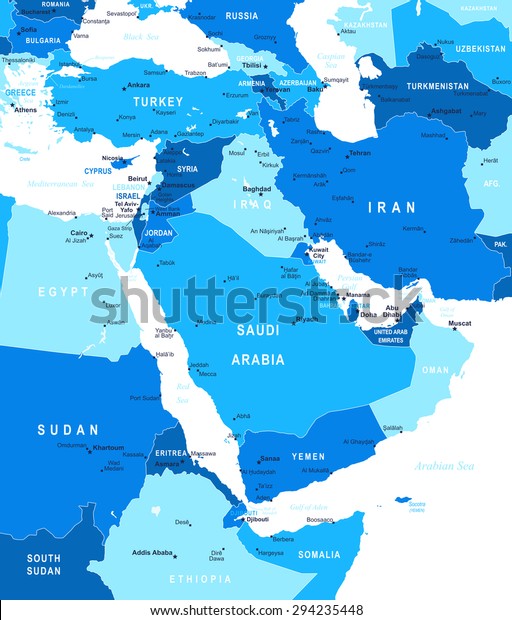 Middle East Asia Map Highly Detailed Stock Vector (Royalty Free ...
