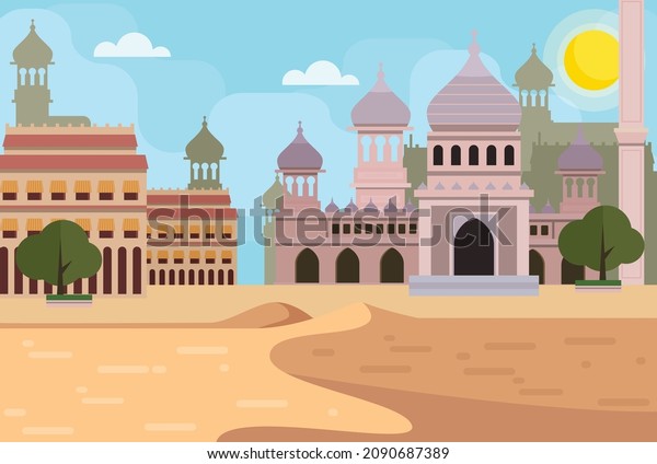 Middle East Background Landscape Vector Illustration: เวกเตอร์สต็อก ...