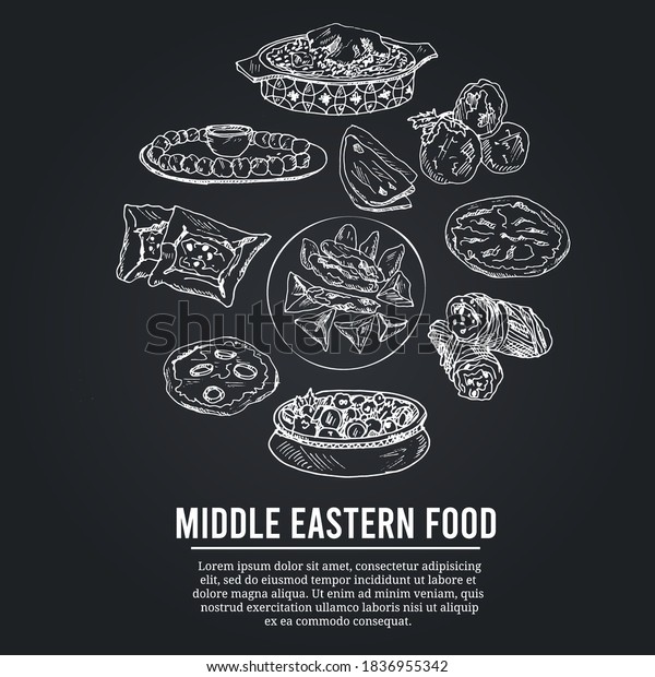 Middle Eastern Food Menu Doodle Icons Stock Vector (Royalty Free ...