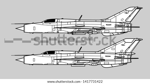 Stock vektor „Mikoyan Mig21 Fishbed Outline Vector Drawing“ (bez ...