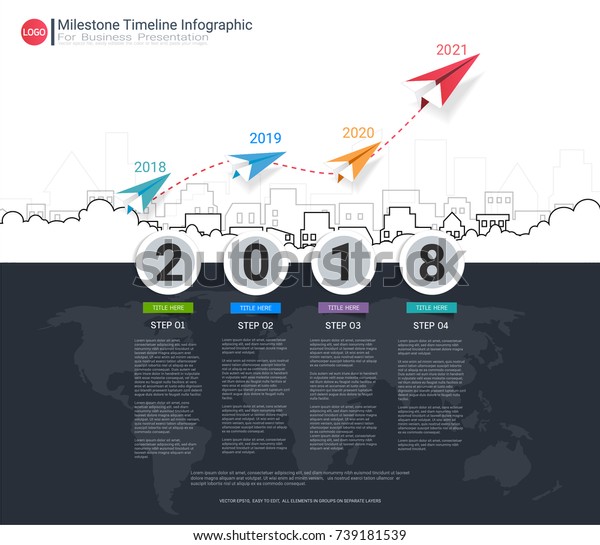 Milepæl tidslinje infografisk skabelon med fire Arkivvektor (royaltyfri ...