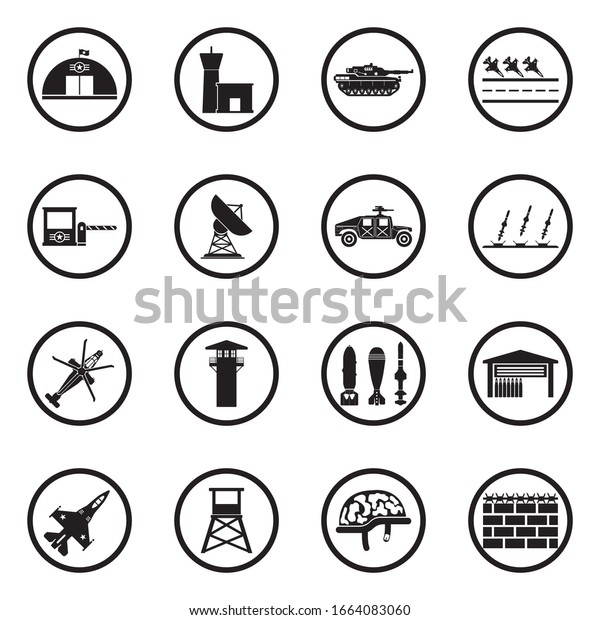Military Base Icons Black Flat Design Stock Vector (Royalty Free ...