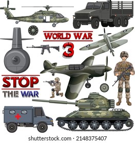 Military Elements Vehicles Set Illustration Stock Vector (Royalty Free ...