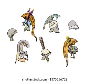 Military Helmets Ancient Greece Vector Set Stock Vector (Royalty Free ...