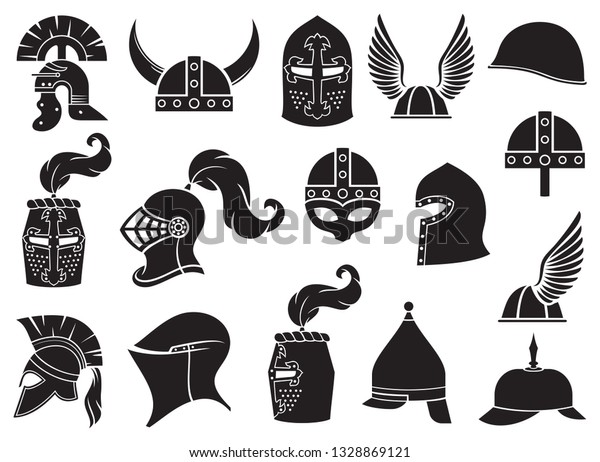 Military Helmets Vector Icons Set Ancient Stock Vector (Royalty Free ...