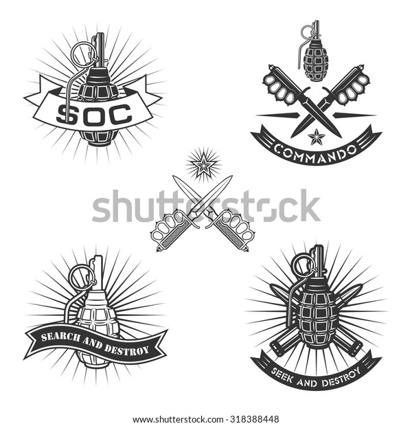 Military Vector Emblem Grenade Daggers Ribbons Stock Vector (Royalty ...