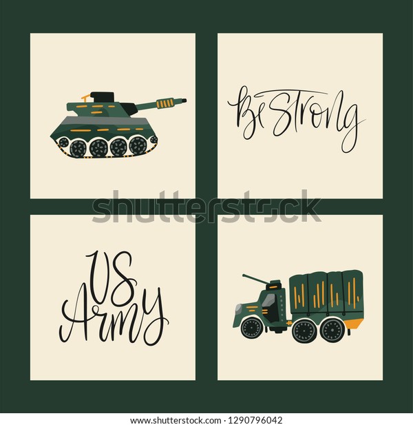 Military Vector Illustrations Army Cards Flat Stock Vector (Royalty ...