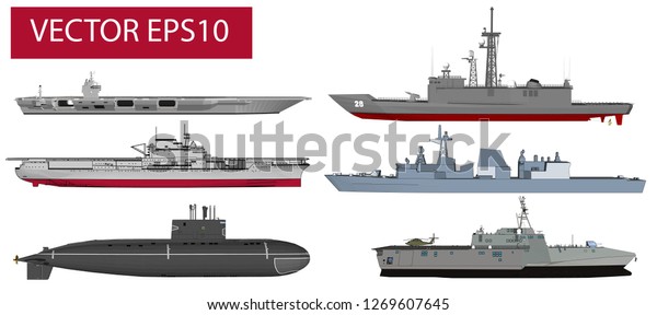 Military Warship Vector Set Stock Vector (Royalty Free) 1269607645 ...