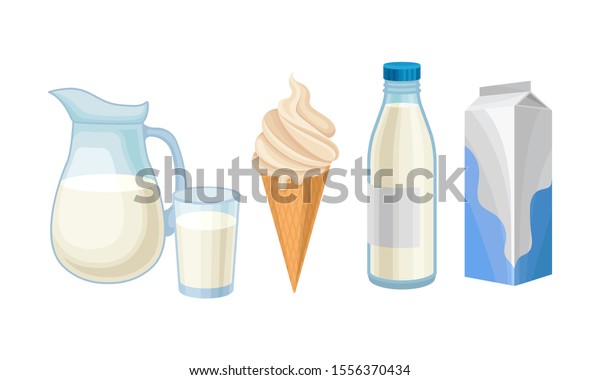 Milk Different Packages Kefir Ice Cream Stock Vector (Royalty Free ...