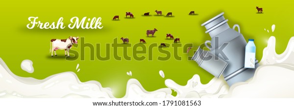 Milk Farm Background Grazing Cows Splash Stock Vector (Royalty Free ...