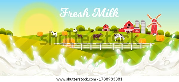 Milk Farm Vector Illustration Splash Green 库存矢量图（免版税）1788983381 ...
