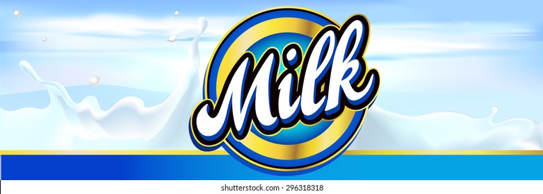 Milk Label Design Banner Milk Splash: เวกเตอร์สต็อก (ปลอดค่าลิขสิทธิ์ ...