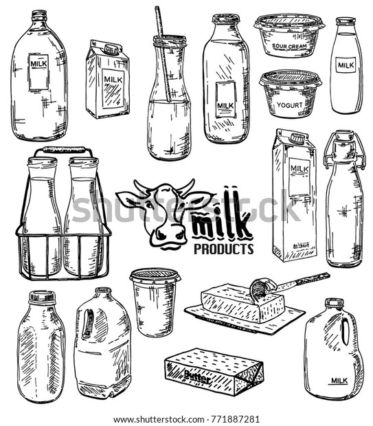 Milk Sketch Set Set Packaging Milk Stock Vector (Royalty Free ...