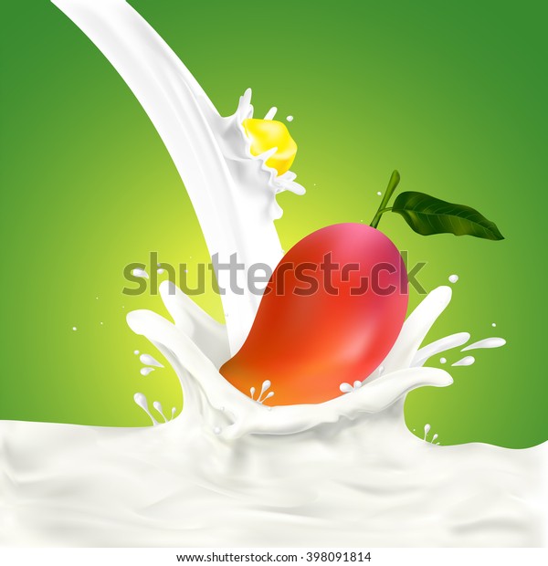 Milk Yogurt Splashing Mango Vector Concept Stock Vector (Royalty Free ...