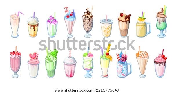 Milkshake Set Vector Illustration Cartoon Isolated Stock Vector ...