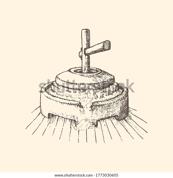Millstone Vintage Illustration Vector Grain Grinding Stock Vector ...