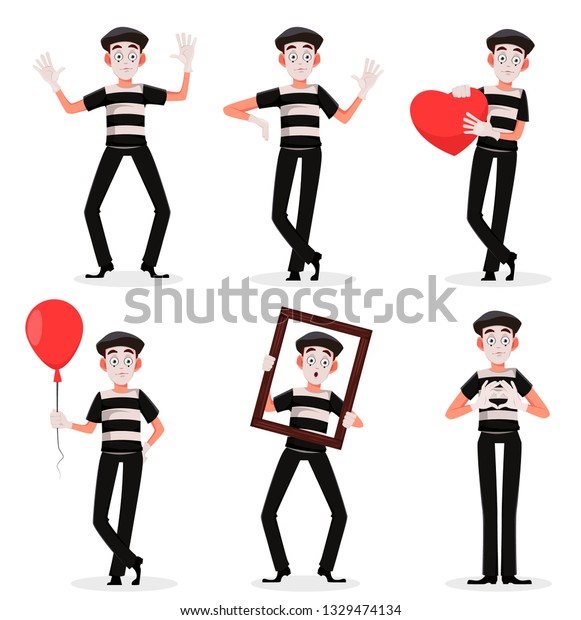 Mime Cartoon Character Performing Pantomime Set Stock Vector (Royalty ...