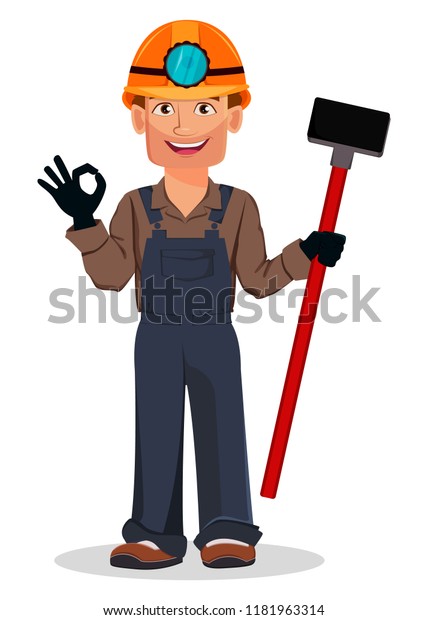 Miner Man Mining Worker Handsome Cartoon Stock Vector (Royalty Free ...