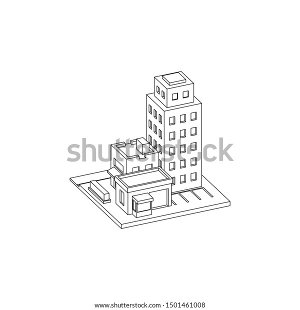 Mini City Block Isometric Line Art Stock Vector (Royalty Free ...