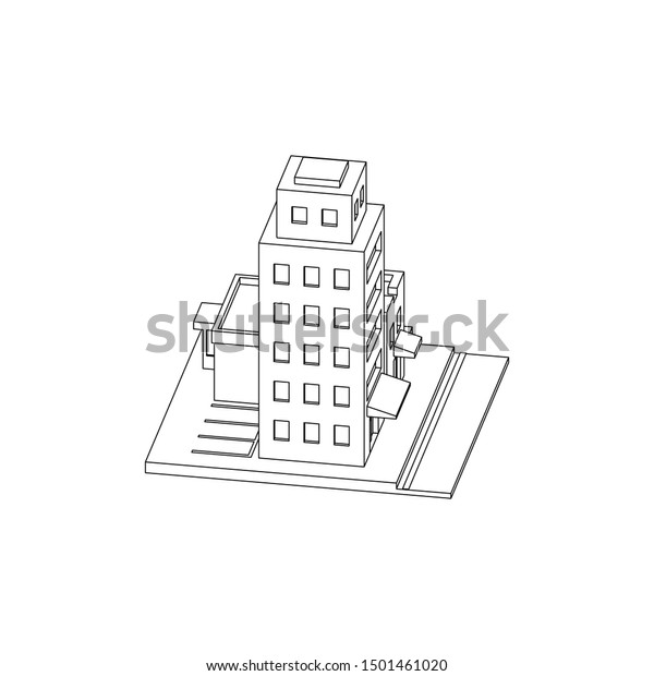 Mini City Block Isometric Line Art Stock Vector (Royalty Free ...