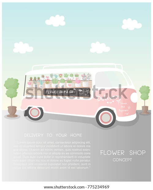 Mini Van Flower Shop Delivery Flowers Stock Vector (Royalty Free ...