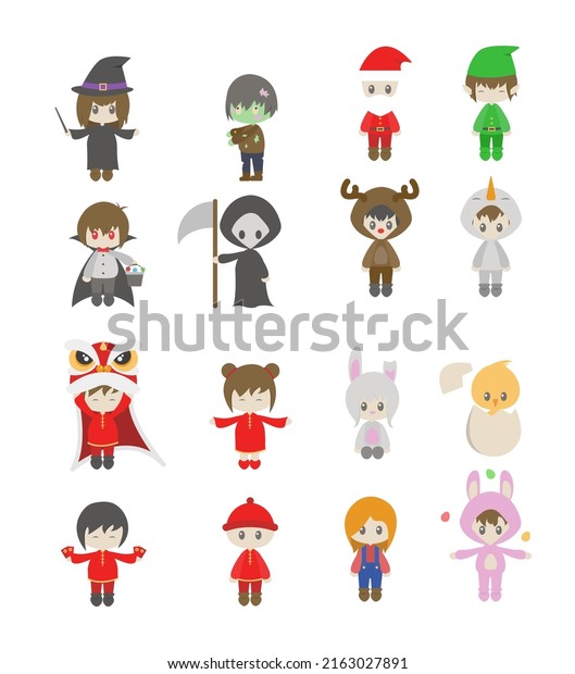 Minimal Chibi Characters 4 Festivals Stock Vector (Royalty Free ...