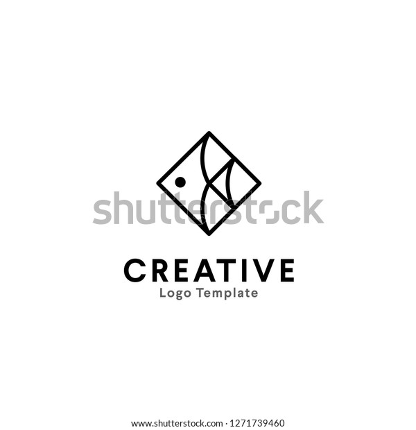 Minimal Fish Box Logo Design Template Stock Vector (Royalty Free ...