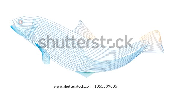 Minimal Illustration Fish Wireframe Blue Lines: vector de stock (libre ...
