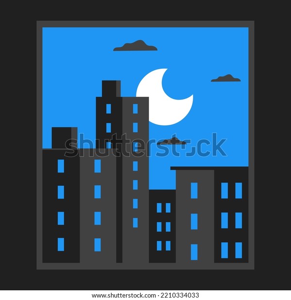 Minimal Night Sky City Through Window Stock Vector (Royalty Free ...