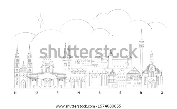 Minimal Nuremberg Skyline Vector Illustration Typography Stock Vector ...