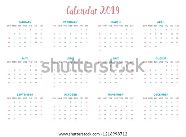 Minimal Simple Calendar Design January December Stock Vector (Royalty ...
