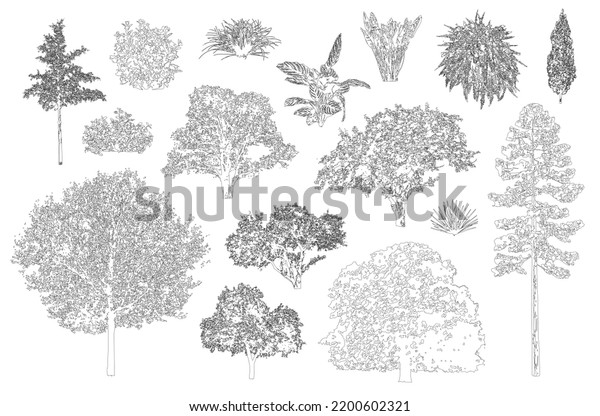 Minimal Style Cad Tree Line Side Stock Vector (Royalty Free) 2200602321 ...