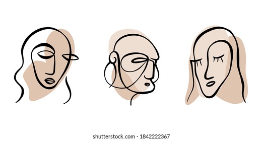 Minimalist Abstract Faces Line Style Illustrations Stock Vector ...