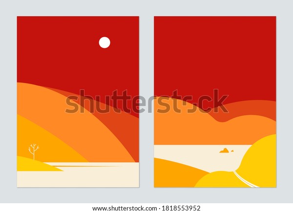 Minimalist Landscape Poster Design Mountains Lake Stock Vector (Royalty ...