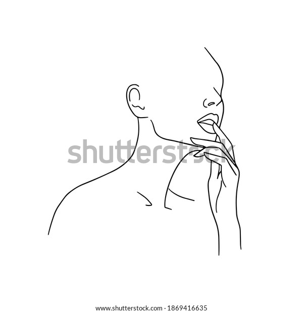 Minimalistic Female Portrait Linear Female Body Stock Vector (Royalty ...