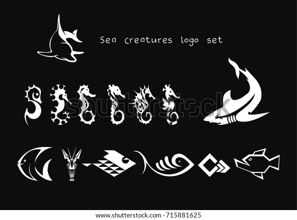Minimalistic Sea Creatures Icon Logo Set Stock Vector (Royalty Free ...