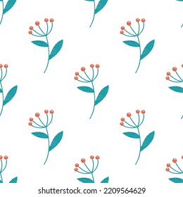 Minimalistic Seamless Floral Pattern Berry Branch Stock Vector (Royalty ...
