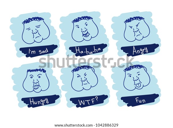 Minimalistic Thick Emoticons Fat Faces Different Stock Vector (Royalty ...