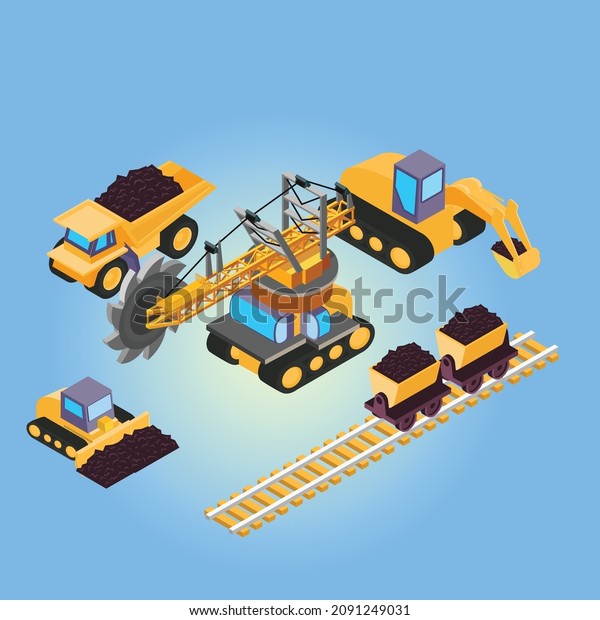 Mining Equipments Transportation Isometric 3d Vector Stock Vector ...