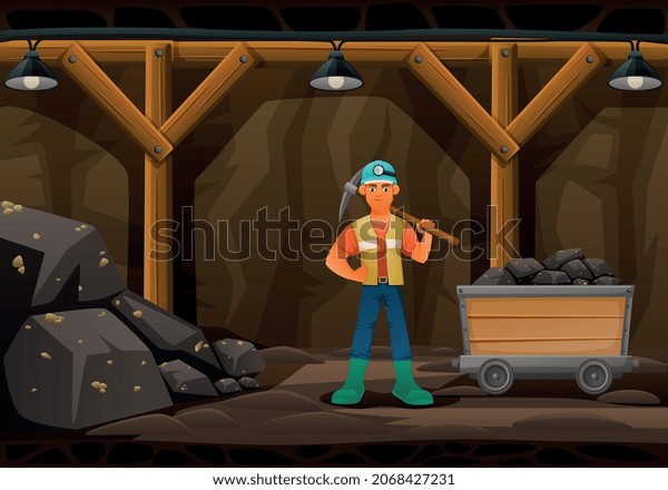 Mining Miner Cartoon Composition Underground Scenery Stock Vector ...