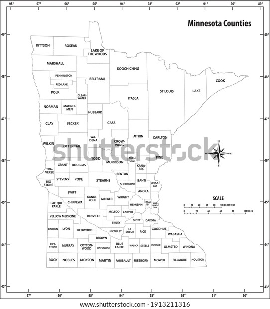 Minnesota State Outline Administrative Map Black Stock Vector (Royalty ...